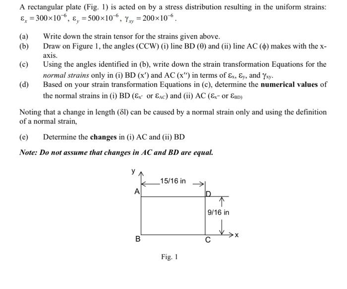 Solved A rectangular plate (Fig. 1) is acted on by a stress | Chegg.com