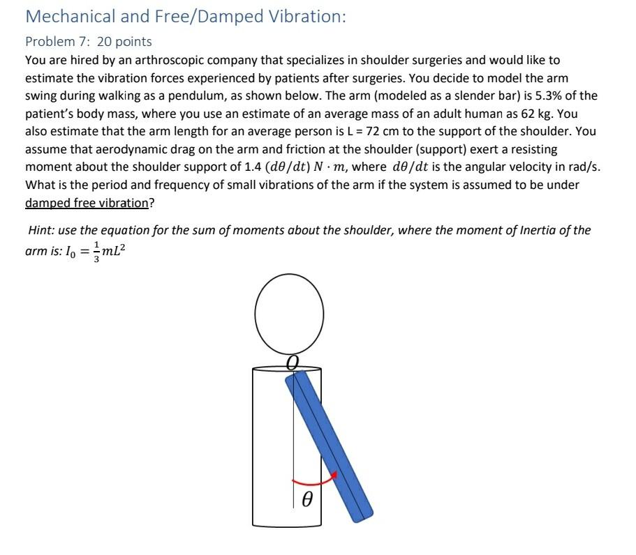 Solved Mechanical and Free/Damped Vibration: Problem 7: 20 | Chegg.com