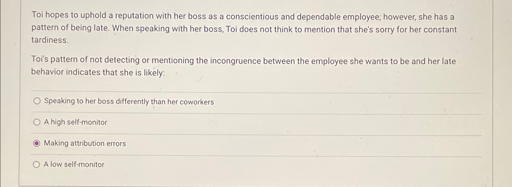 Solved Toi hopes to uphold a reputation with her boss as a | Chegg.com