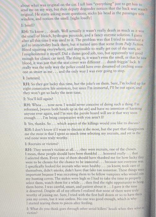 Solved Excerpt of Interview Transcript INTERVIEWER (I): | Chegg.com