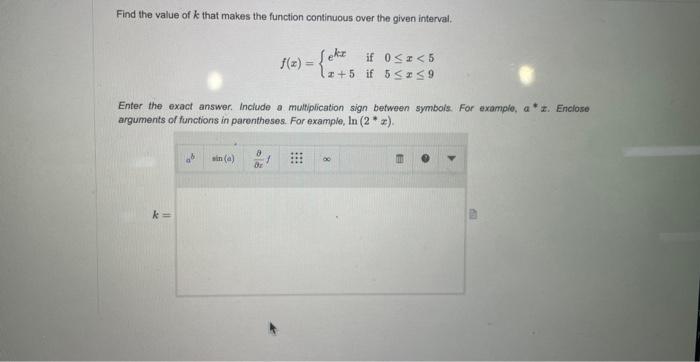 Solved Find the value of k that makes the function | Chegg.com