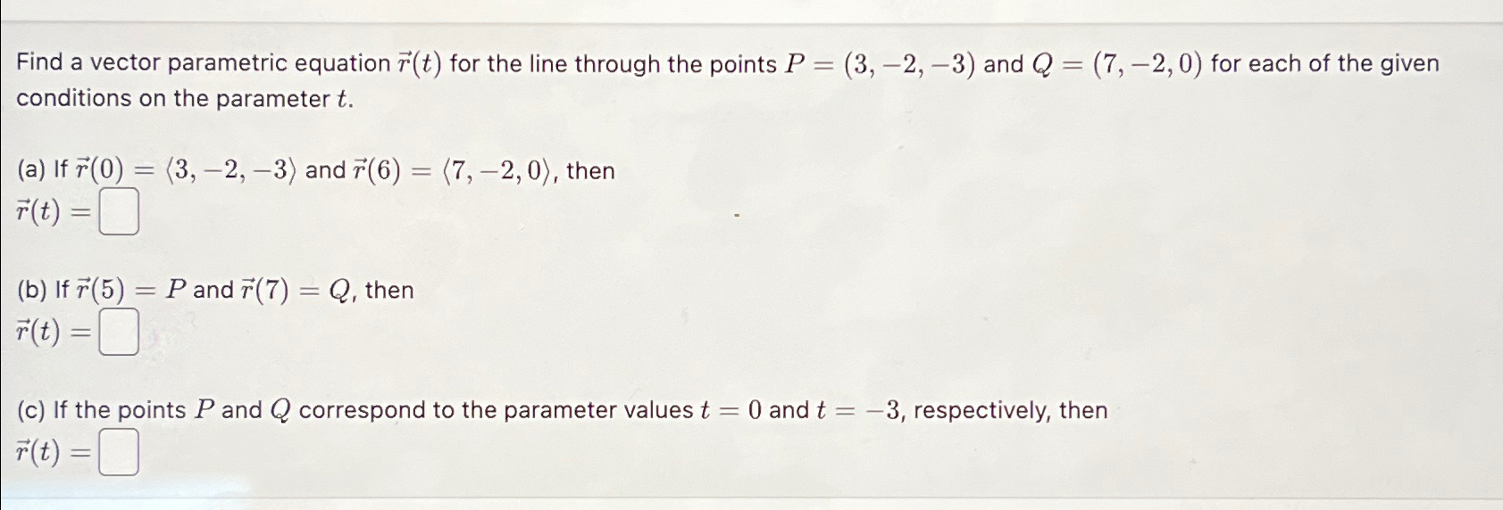 Solved Find a vector parametric equation vec(r)(t) ﻿for the | Chegg.com
