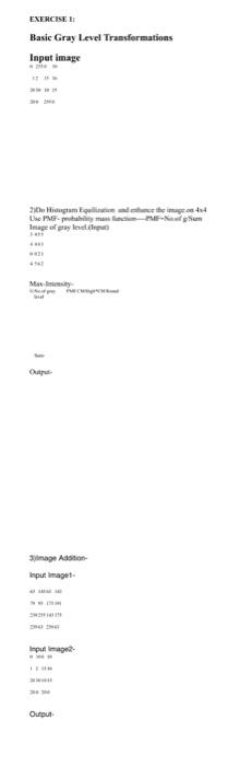 EXERCISE Basic Gray Level Transformations Input image | Chegg.com