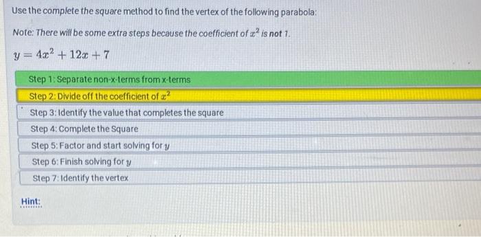 Solved Use the complete the square method to find the vertex | Chegg.com