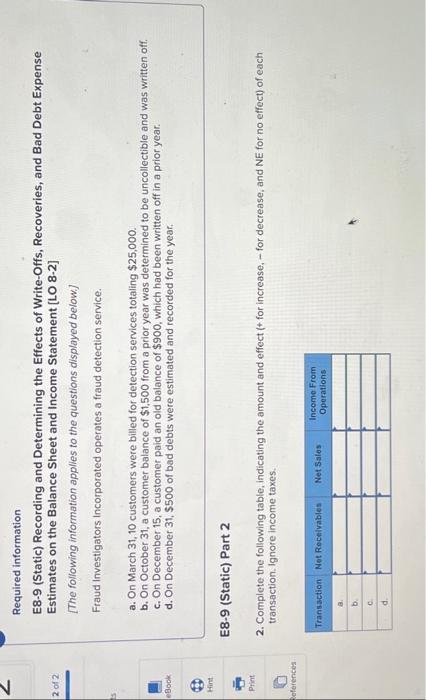 Solved Required information E8-9 (Static) Recording and | Chegg.com