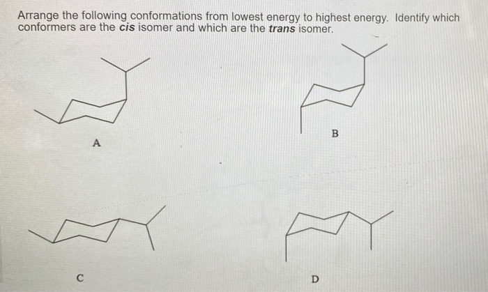 Solved Arrange the following conformations from lowest | Chegg.com
