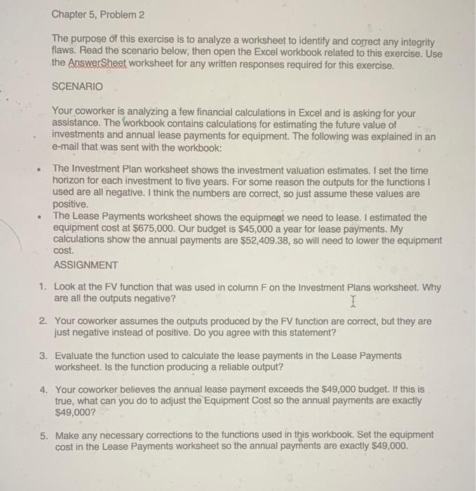 Chapter 5, Problem 2 The purpose of this exercise is | Chegg.com