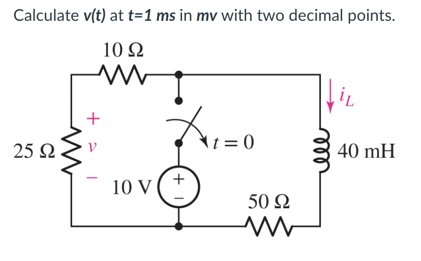 Solved Calculate v(t) ﻿at t=1 ﻿ms in mv with two decimal | Chegg.com