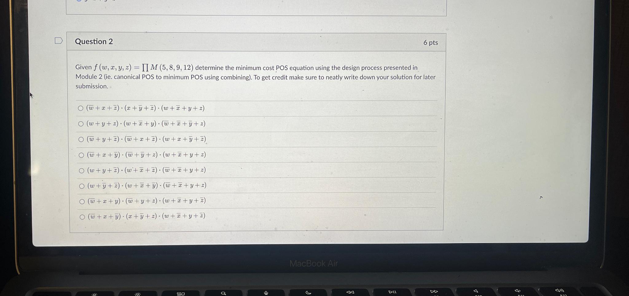 Solved Question 26 ﻿ptsGiven f(w,x,y,z)=prodM(5,8,9,12) | Chegg.com