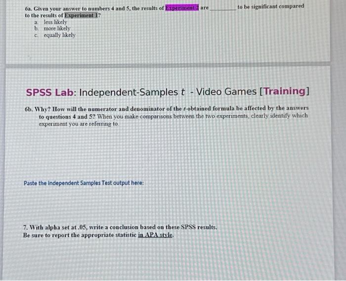 Solved SPSS Lab: Independent-Samples t - Video Games | Chegg.com