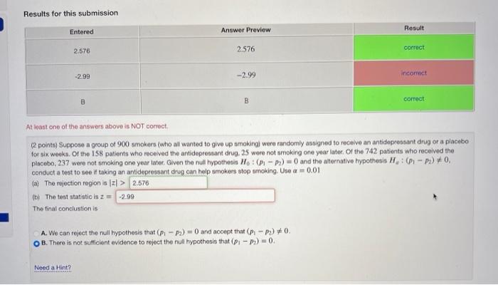 Solved Results for this submission At loast one of the | Chegg.com