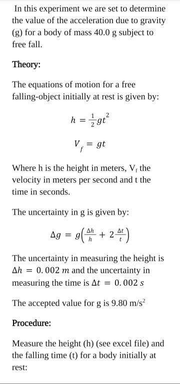 Solved In this experiment we are set to determine the value | Chegg.com