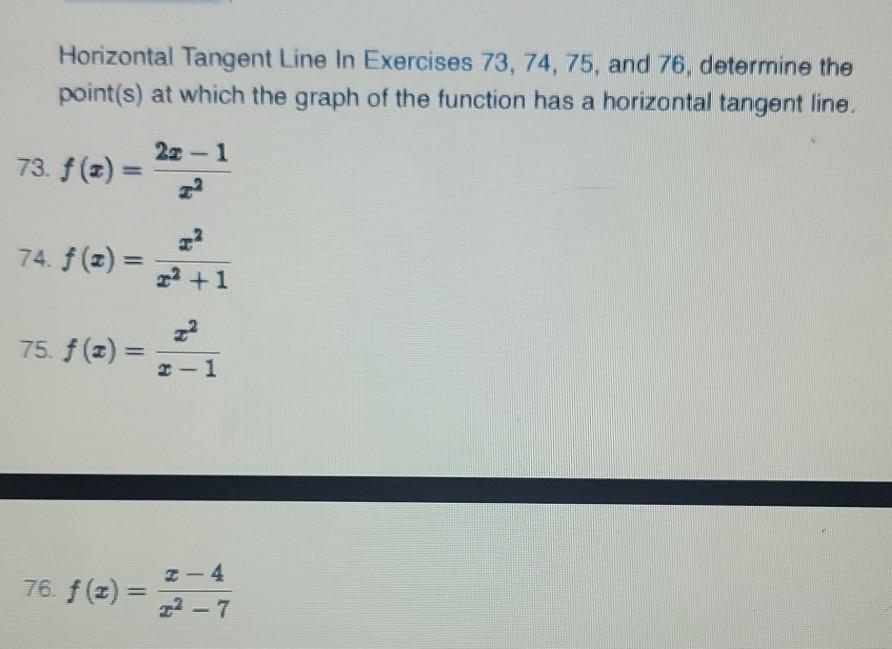 Solved Horizontal Tangent Line In Exercises 73, 74, 75, and | Chegg.com