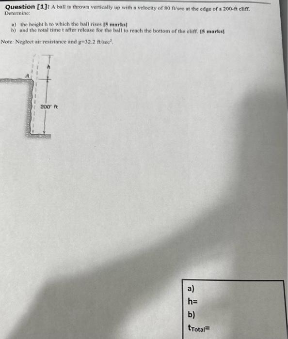 Solved Question [1]: A ball is thrown vertically up with a | Chegg.com