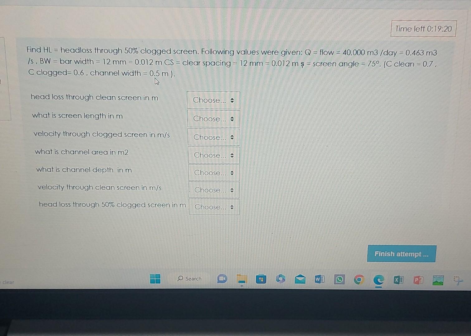 Solved Find HL= headloss through 50% clogged screen. | Chegg.com
