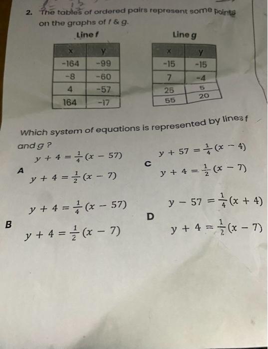 Solved 2. The tables of ordered pairs represent some points | Chegg.com