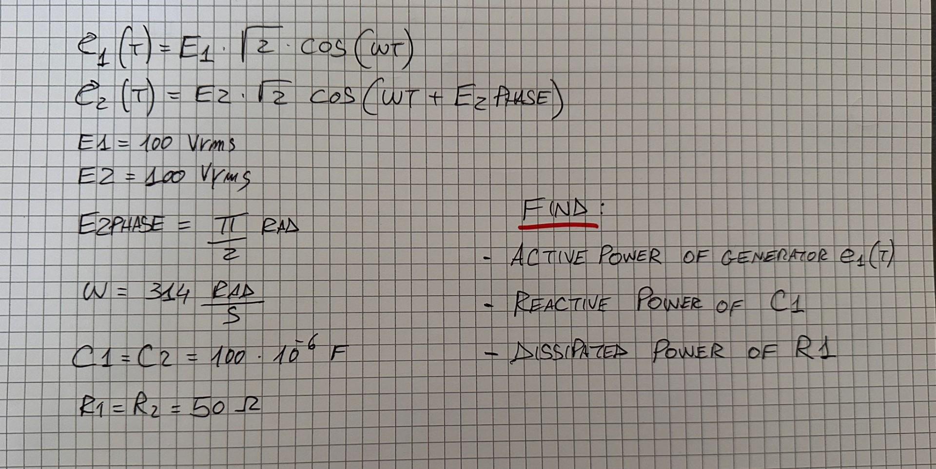 Solved ℓ1(τ)=E1⋅2⋅cos(ωτ)e2(T)=E2⋅2cos(WT+E2 AHSE) | Chegg.com
