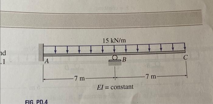 Solved nd .1 A FIG. PD.4 7 m- 1502 15 kN/m OB EI= constant | Chegg.com