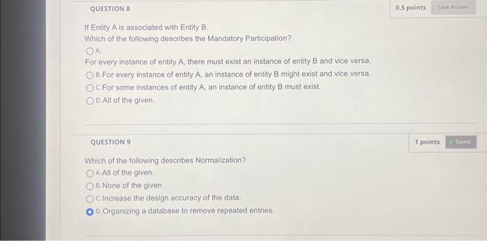 Solved If Entity A is associated with Entity B. Which of the | Chegg.com