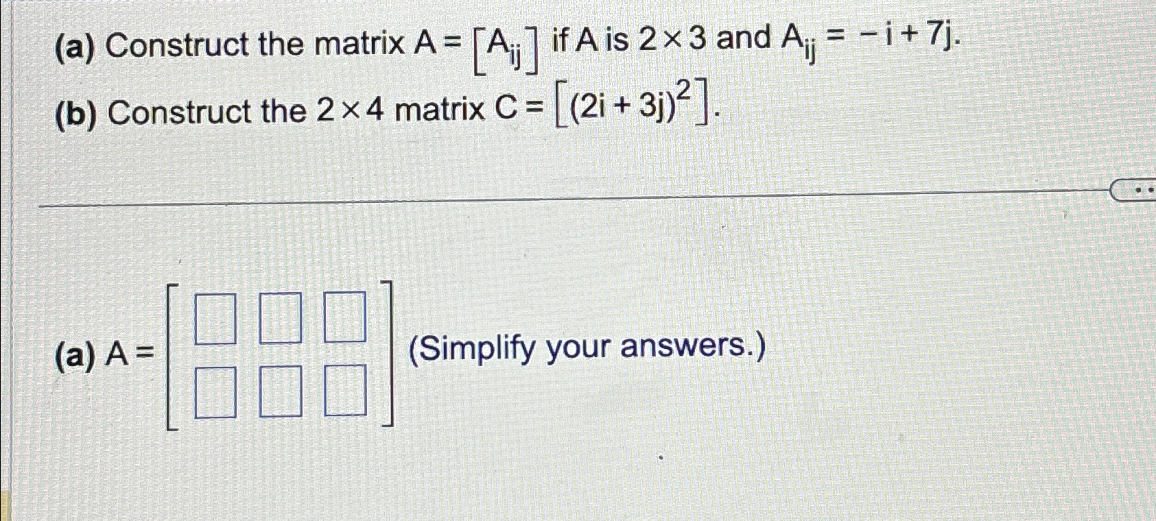 Solved A ﻿construct The Matrix A Aij ﻿if A ﻿is 2×3 ﻿and 