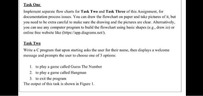 Solved Task One Implement separate flow charts for Task Two | Chegg.com