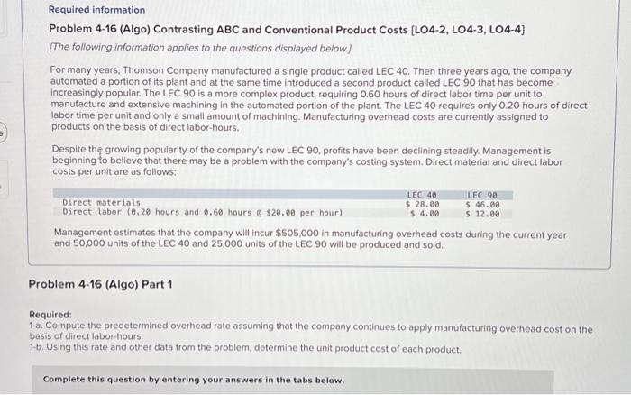 Solved Problem 4-16 (Algo) Contrasting ABC and Conventional | Chegg.com