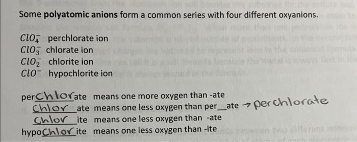 Solved Some polyatomic anions form a common series with four | Chegg.com