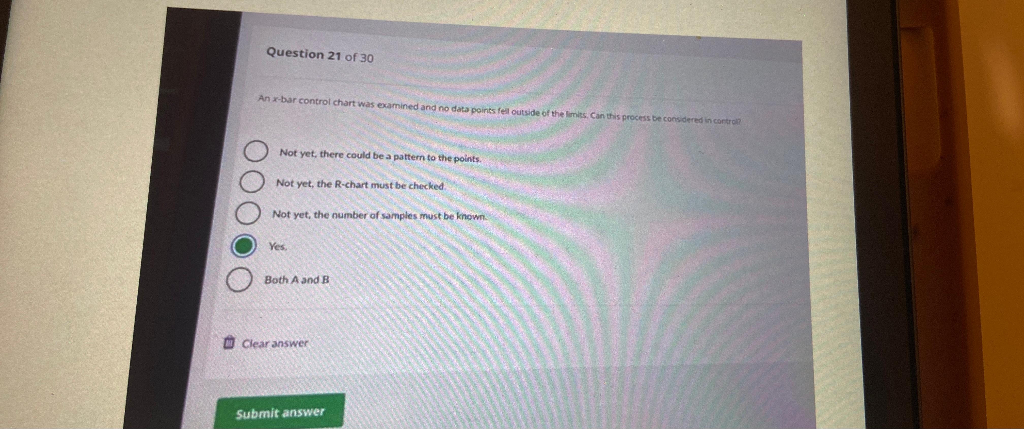 Solved Question 21 ﻿of 30An x-bar control chart was examined | Chegg.com