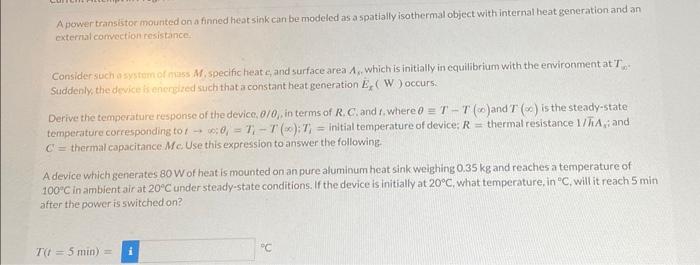 Solved A power tiransibtor mounted on a finned heat sink can | Chegg.com
