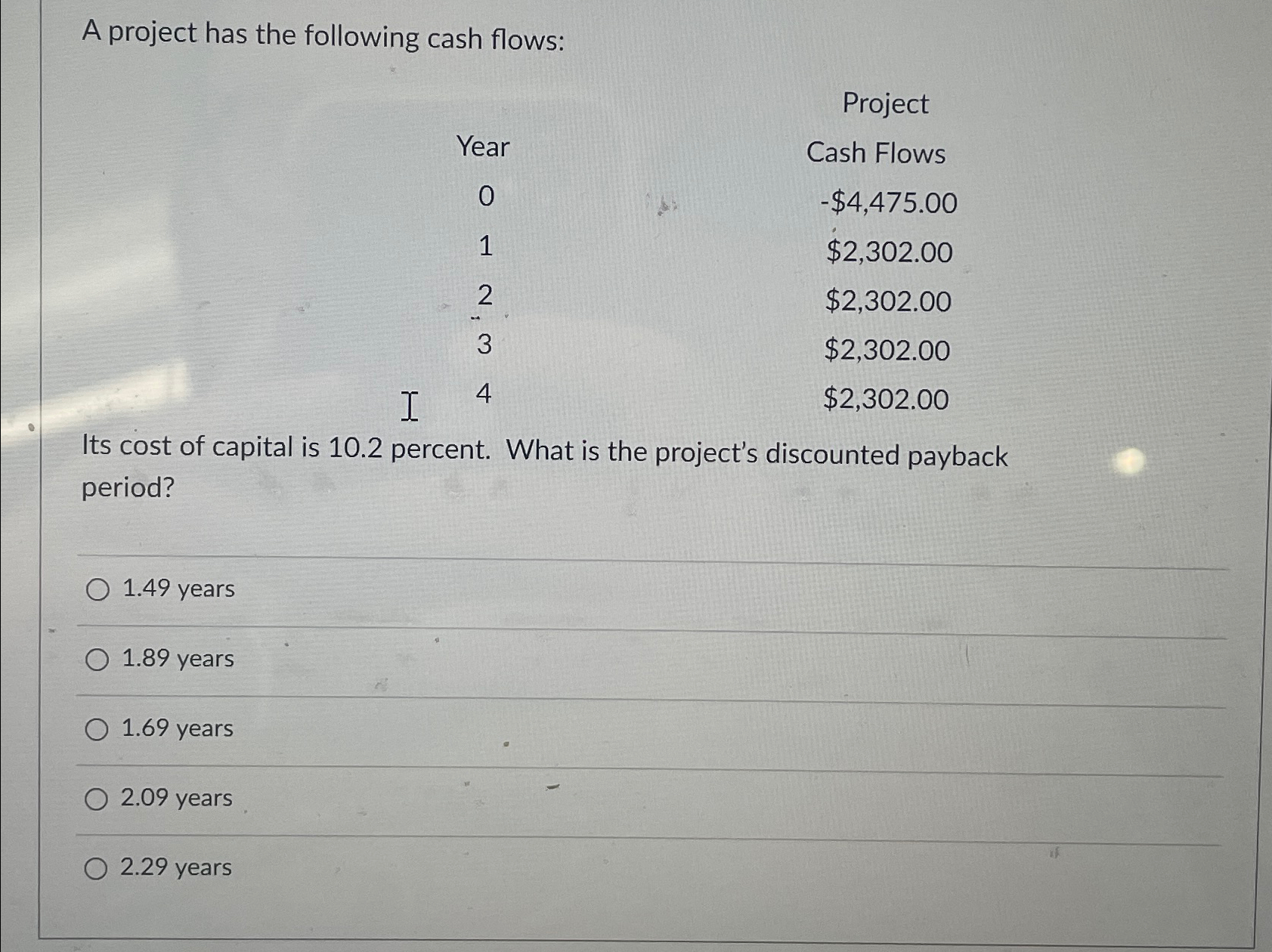 Solved A project has the following cash | Chegg.com