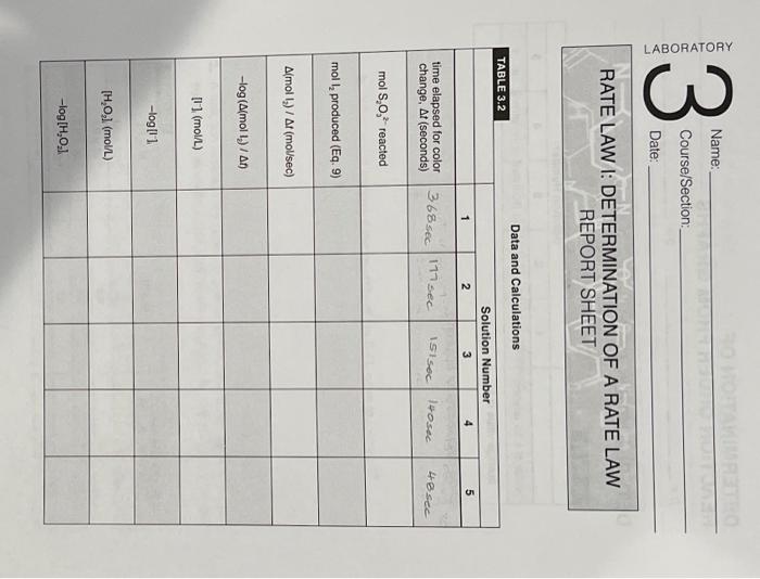 Name: Course/Section: Date: RATE LAW I: DETERMINATION | Chegg.com