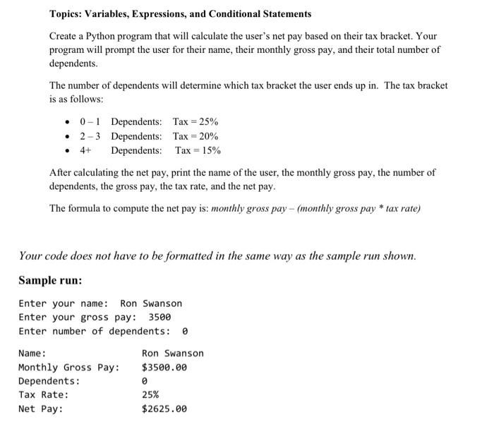 Solved Topics: Variables, Expressions, and Conditional | Chegg.com