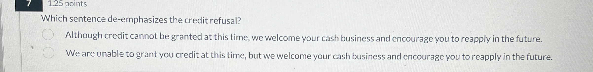 Solved Which sentence de-emphasizes the credit | Chegg.com