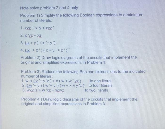Solved Problem 1) Simplify the following Boolean expressions | Chegg.com