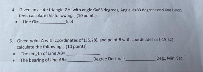 Solved 4. Given an acute triangle GHI with angle G=66 | Chegg.com
