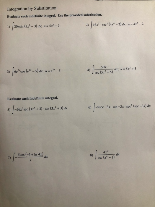 Solved Integration by Substitution Evaluate each indefinite | Chegg.com