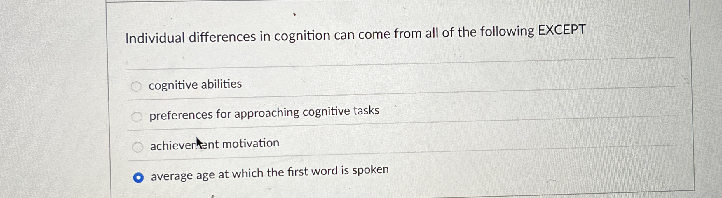 Solved Individual differences in cognition can come from all | Chegg.com