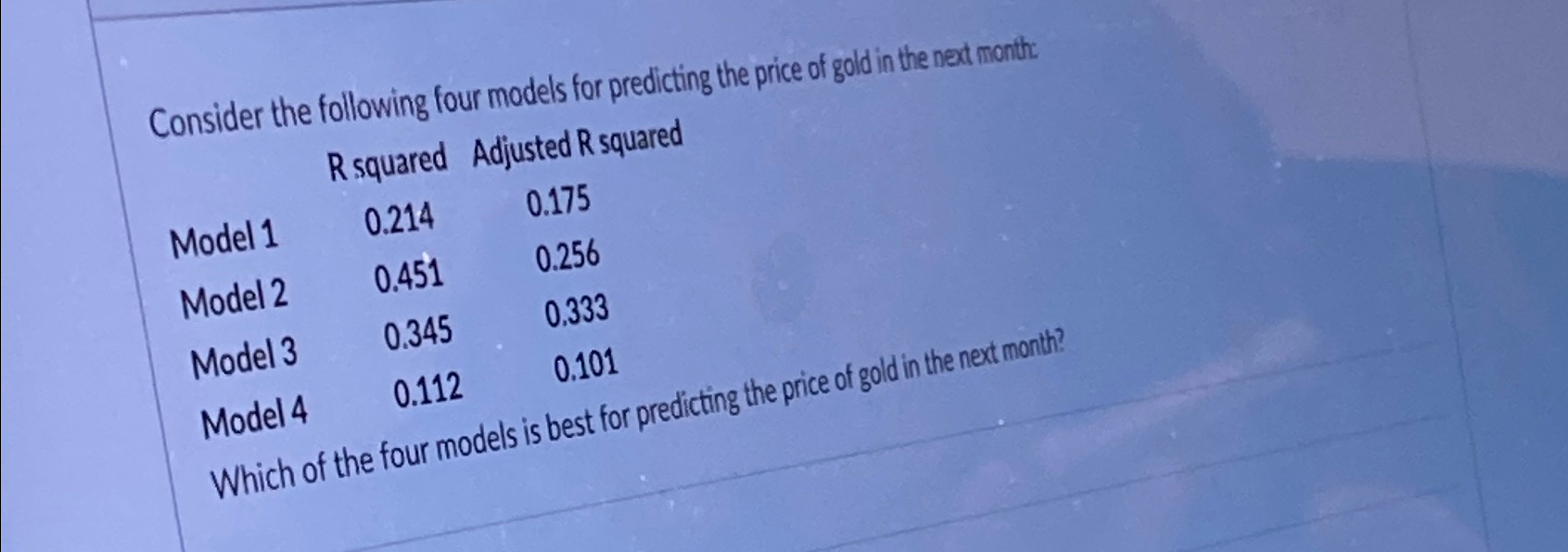 Solved Consider the following four models for predicting the | Chegg.com