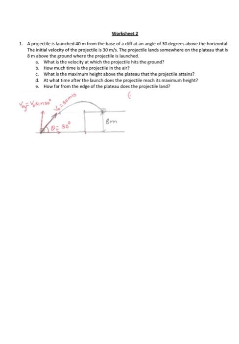 Solved Worksheet 2 1. A projectile is launched 40 m from the | Chegg.com
