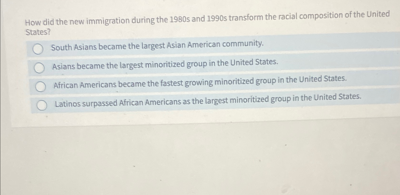 Solved How did the new immigration during the 1980 ﻿s and | Chegg.com