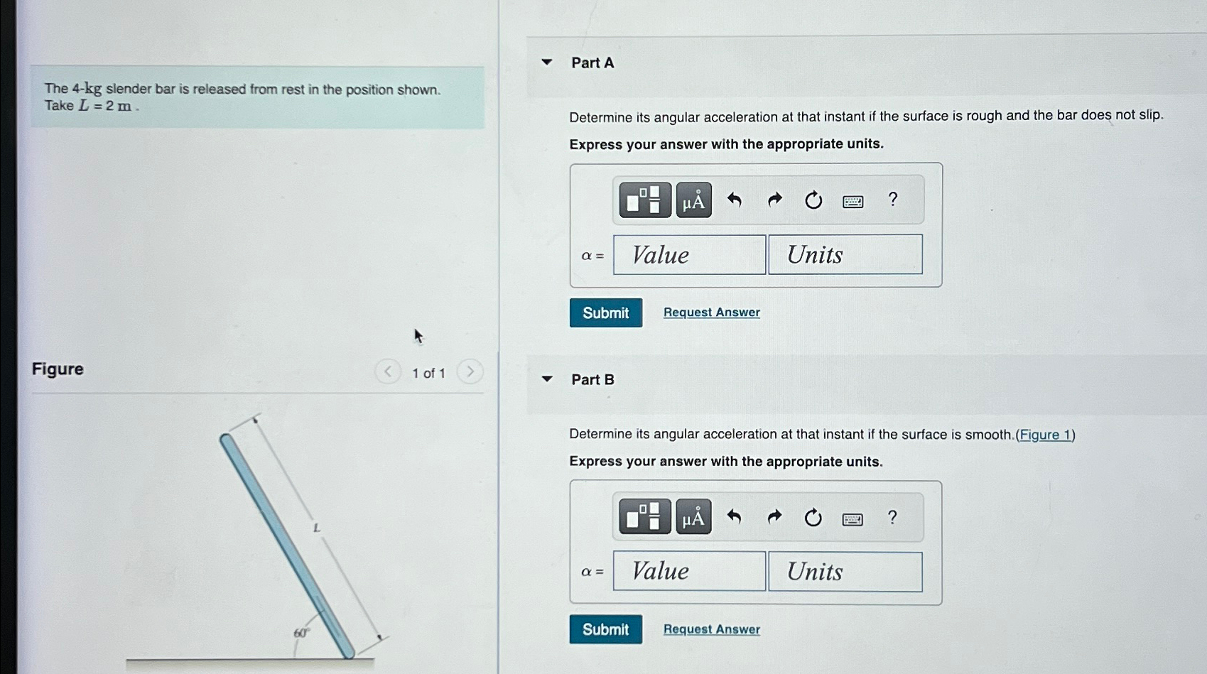 Solved Part AThe 4-kg slender bar is released from rest in | Chegg.com