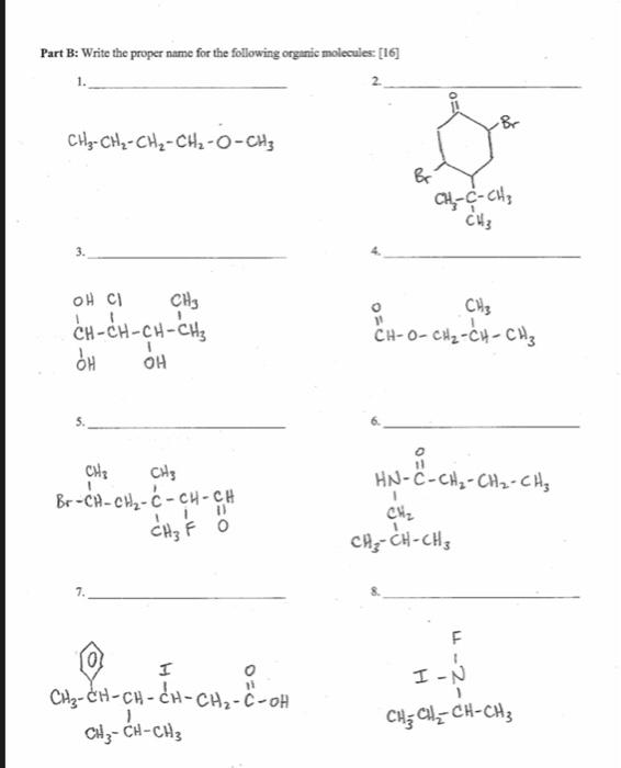 Solved Part B: Write the proper name for the following | Chegg.com