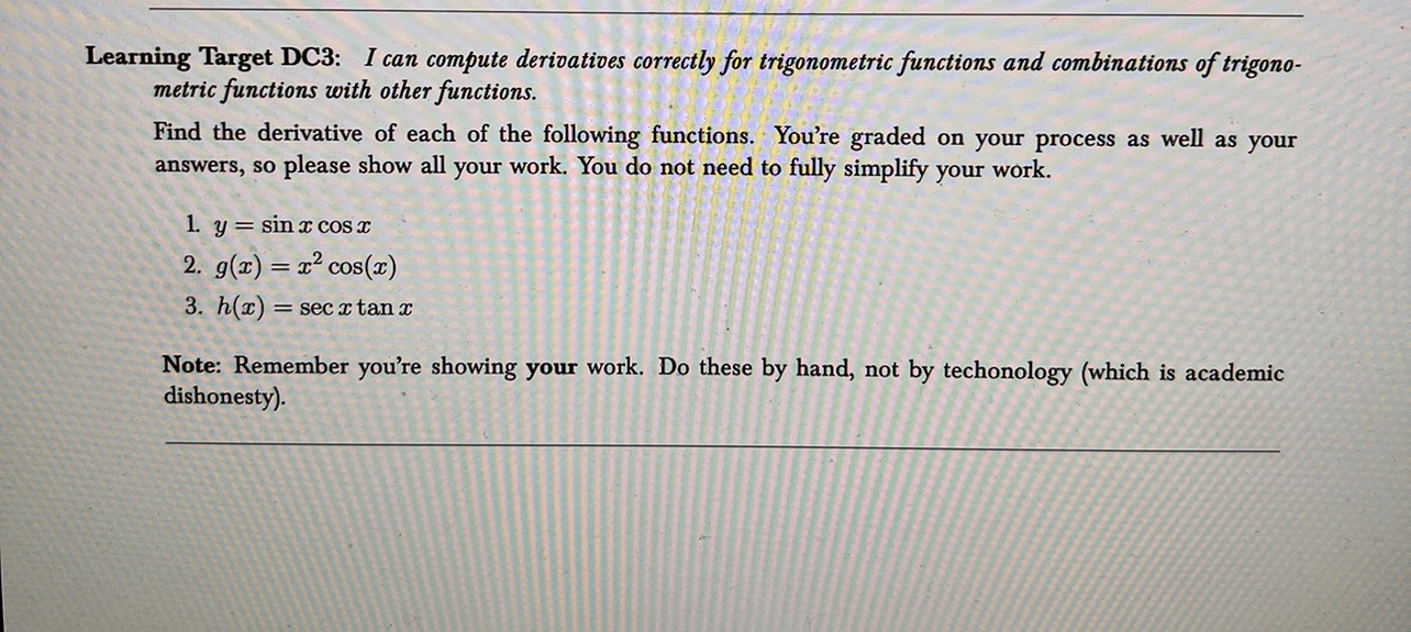 Solved Learning Target DC3: I can compute derivatives | Chegg.com