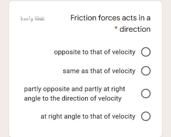 Solved نقطة واحدة Friction forces acts in a * direction | Chegg.com