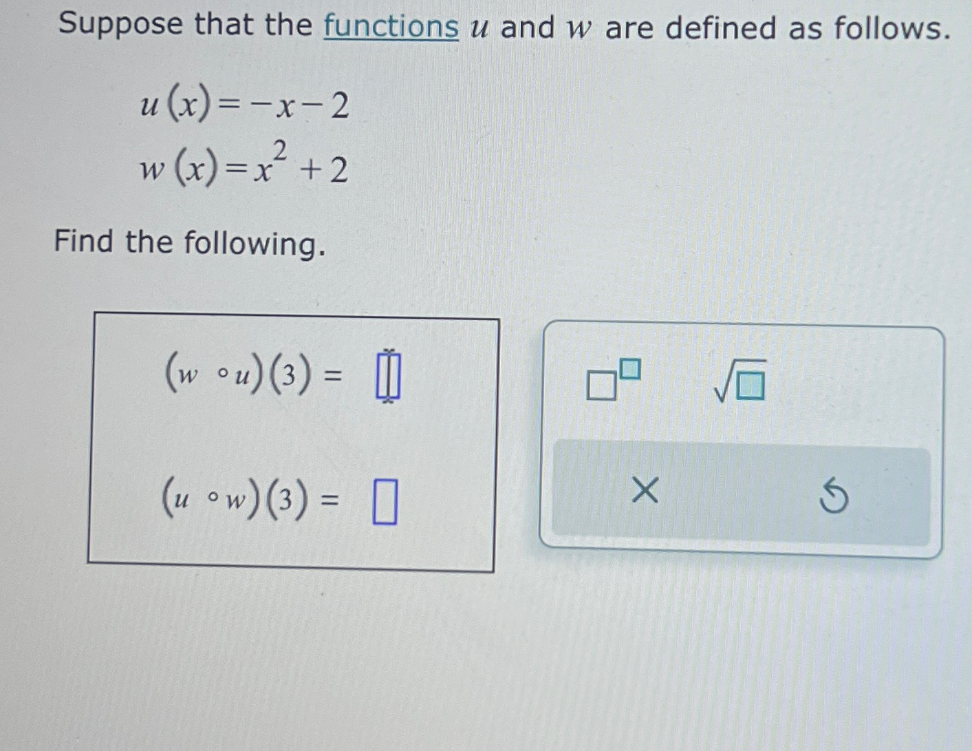 Solved Suppose that the functions u ﻿and w ﻿are defined as | Chegg.com