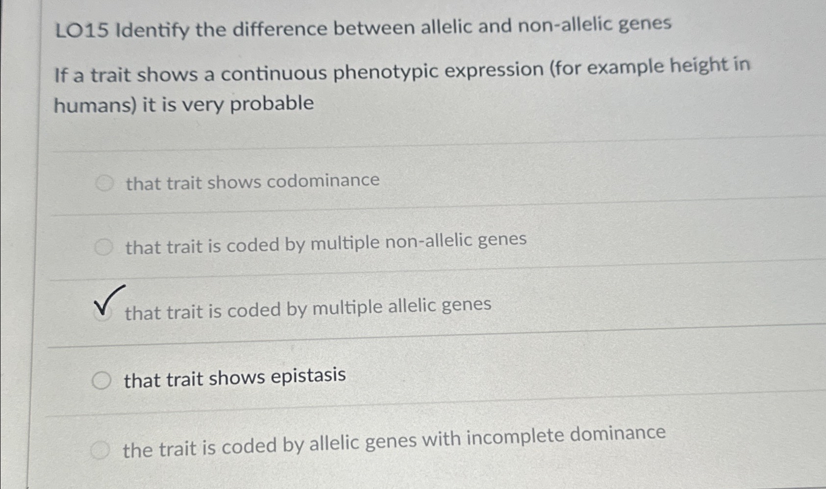 Solved L015 ﻿Identify the difference between allelic and | Chegg.com