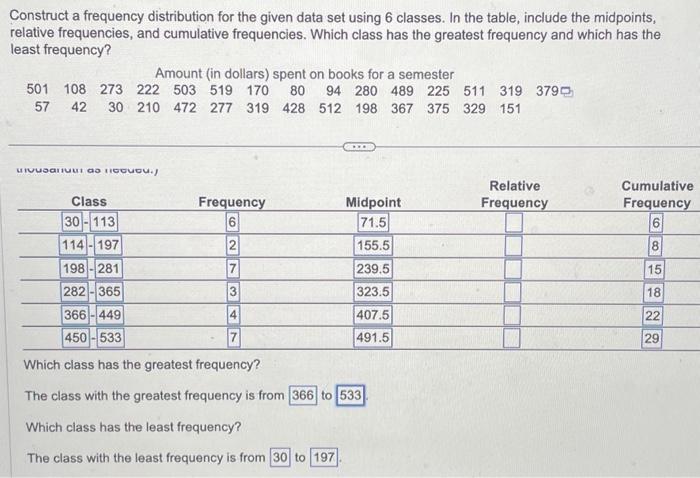 Solved Construct a frequency distribution for the given data | Chegg.com