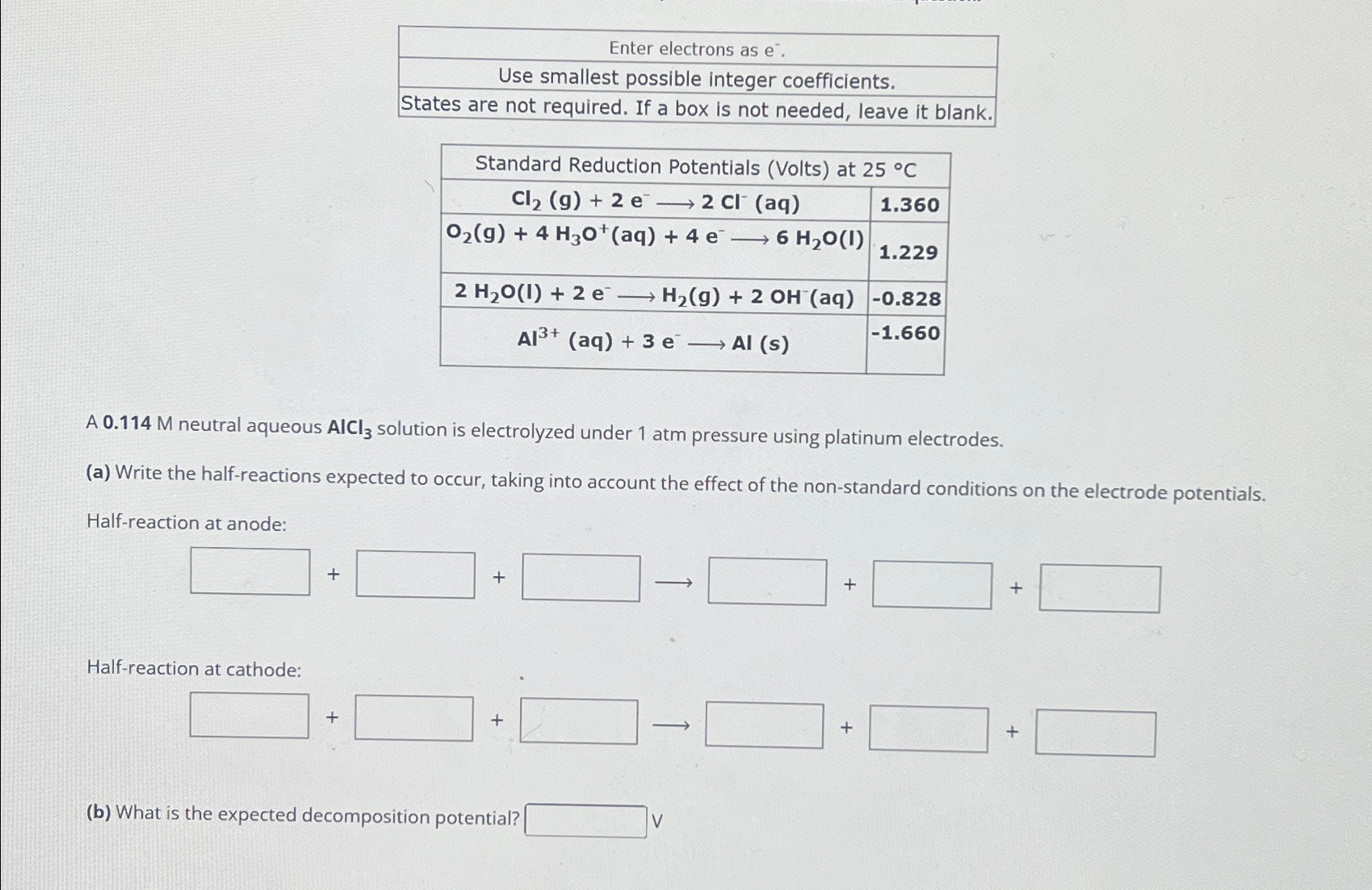 Solved \table[[Enter electrons as e-.],[Use smallest | Chegg.com