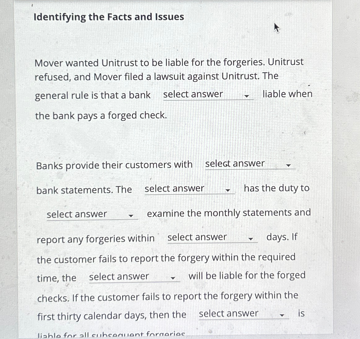 Solved Identifying the Facts and IssuesMover wanted Unitrust | Chegg.com