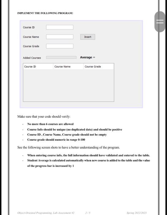 Solved IMPLEMENT THE FOLLOWING PROGRAM: Course ID Course | Chegg.com